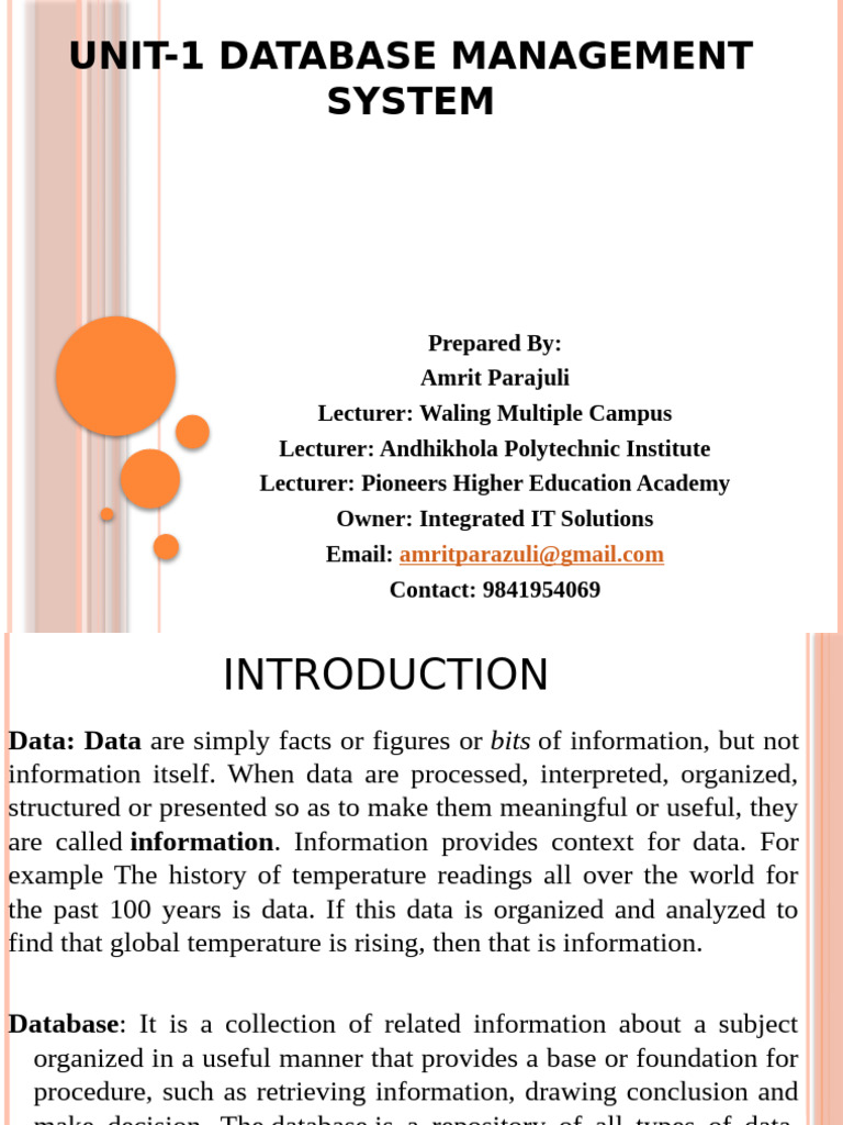 Unit-1 Database Management System | PDF | Databases | Relational Model