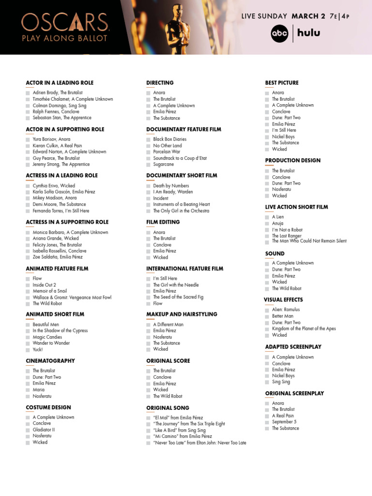 Oscars_Ballot_2025 | PDF
