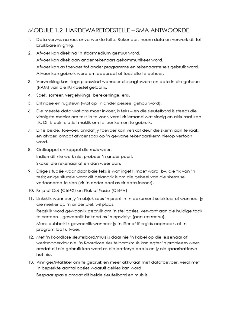 MODULE 1.2 Antwoorde | PDF