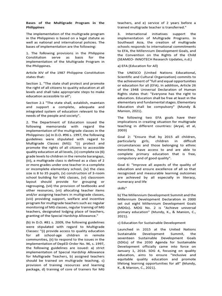 Bases of The Multigrade Program in The Philippines | PDF | Learning ...