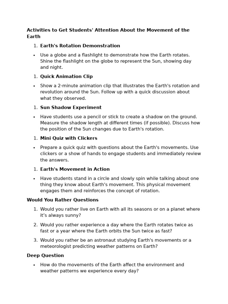 Movement of The Earth | PDF | Earth | Rotation