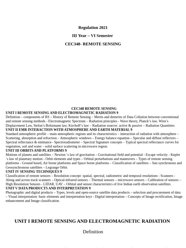 Remote Sensing Course Overview | PDF | Infrared | Electromagnetic Radiation