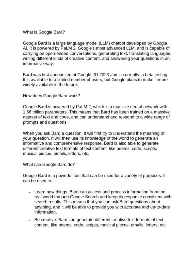 What is Bard | PDF | Artificial Intelligence | Intelligence (AI) & Semantics