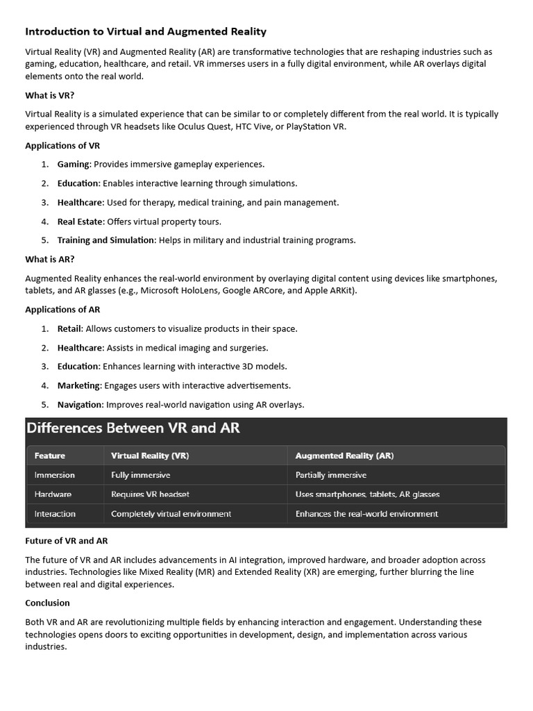 Introduction to VR and AR Technologies | PDF