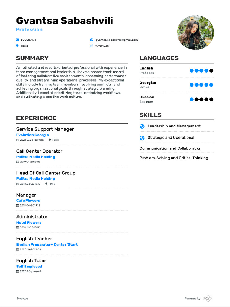 Gvantsa Sabashvili CV | PDF