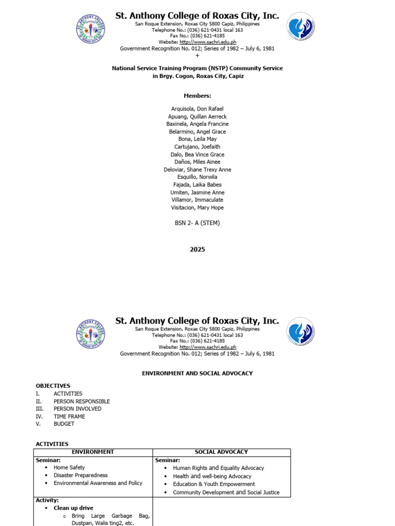 NSTP Community Plan Group 1 Revised | PDF | Agriculture