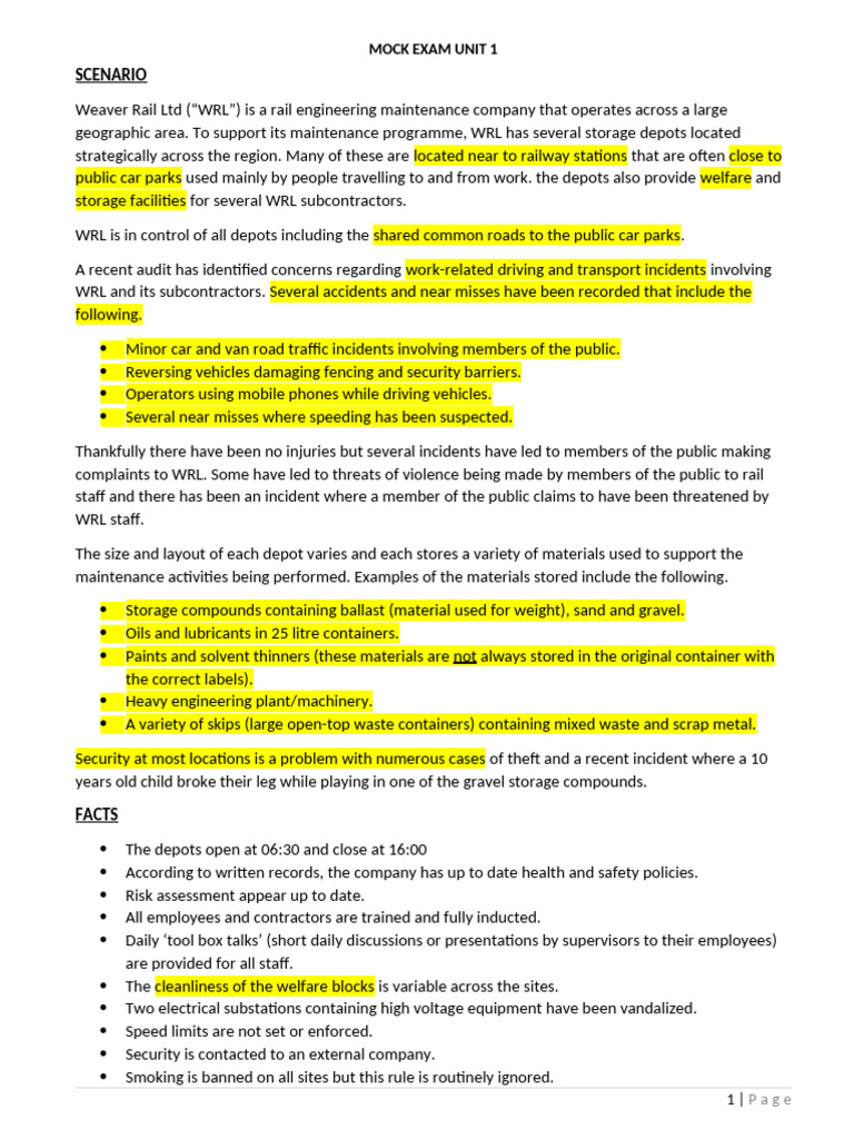 BSC IDIP Mock Exam Unit 1 | PDF | Occupational Safety And Health | Risk Assessment