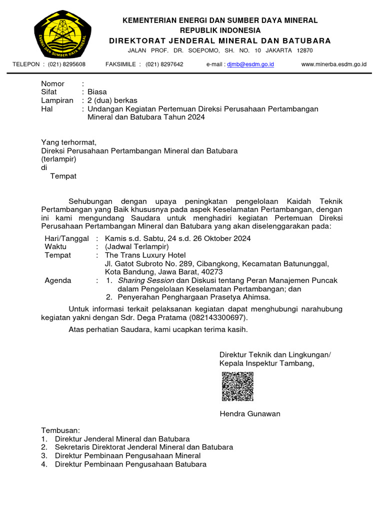 Surat Undangan Pertemuan Direksi - Perusahaan | PDF