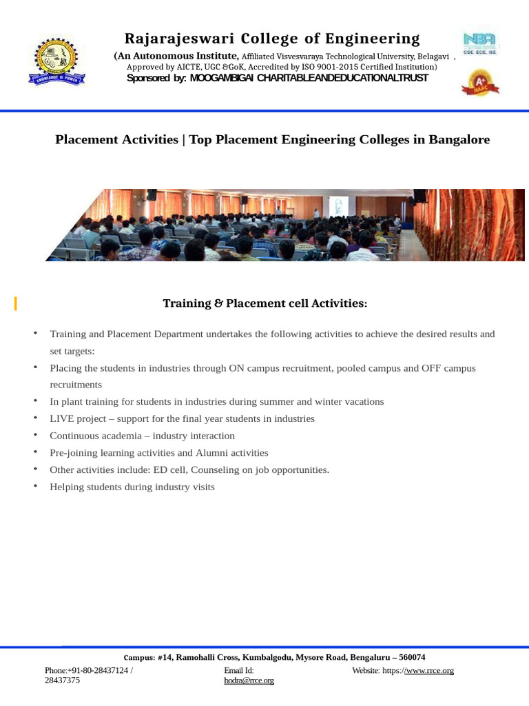 Placement Opportunities at Rajarajeswari College | PDF