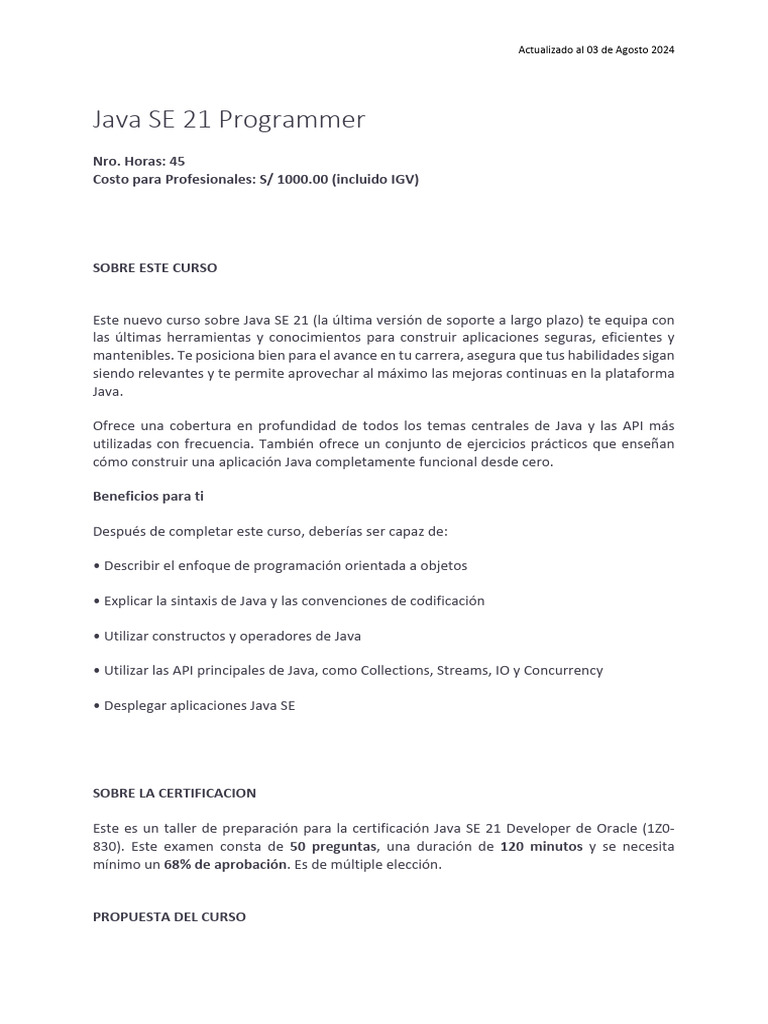 javase-21-developer | PDF | Java (lenguaje de programación) | Objeto (informática)