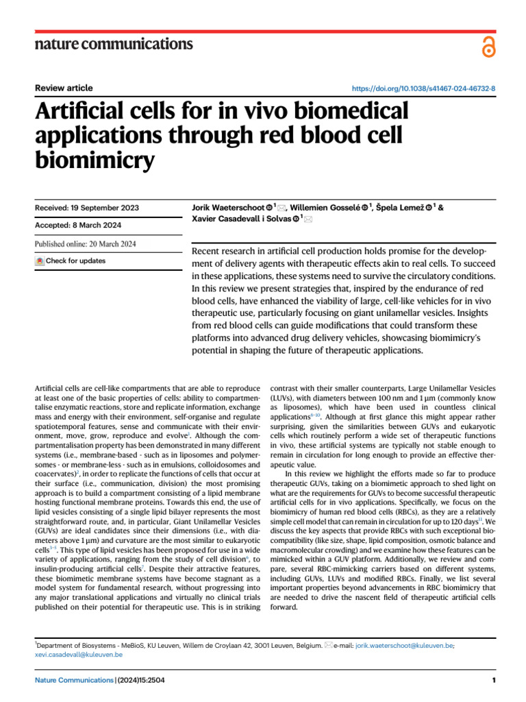 s41467-024-46732-8 | PDF | Red Blood Cell | Cell Membrane
