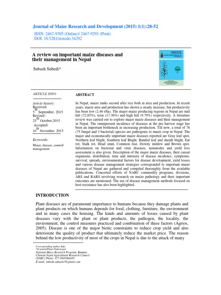 A Review On Important Maize Diseases and | PDF | Botany | Organisms