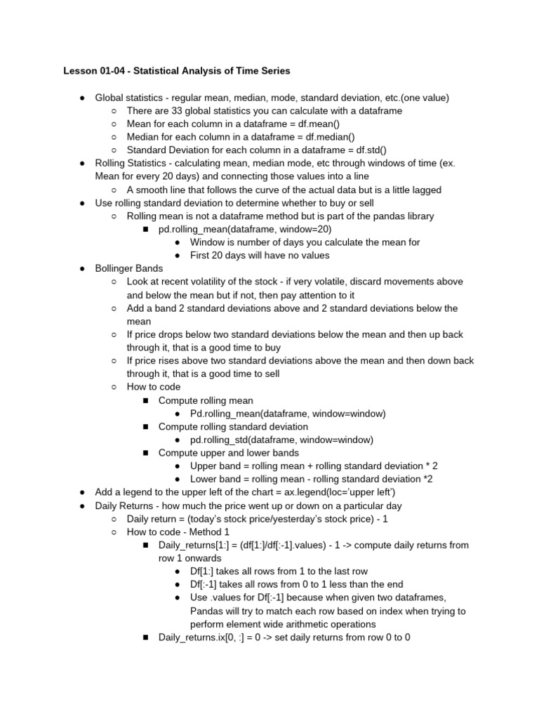Satistical Analysis of Time Series Notes | PDF | Mean | Standard Deviation
