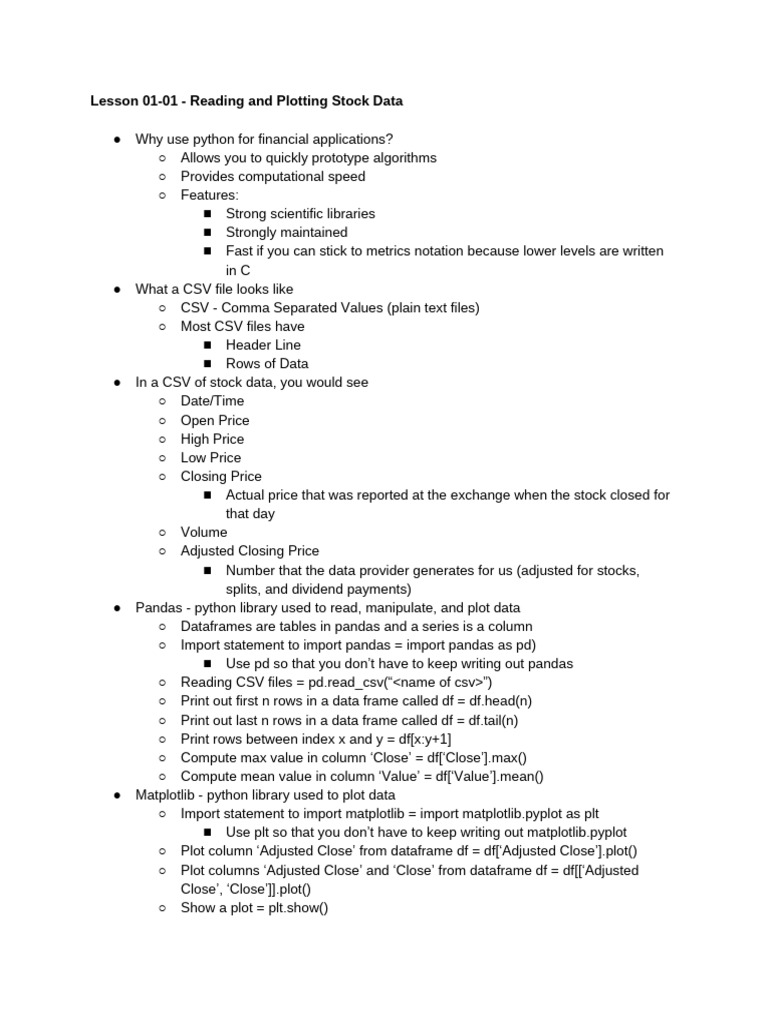 Reading and Plotting Stock Data Notes | PDF | Comma Separated Values ...