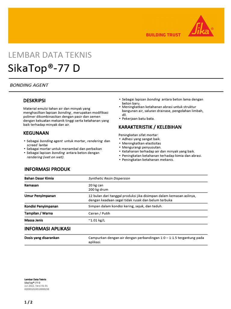 PDS - SikaTop 77D in ID 07 2022 1 1 | PDF