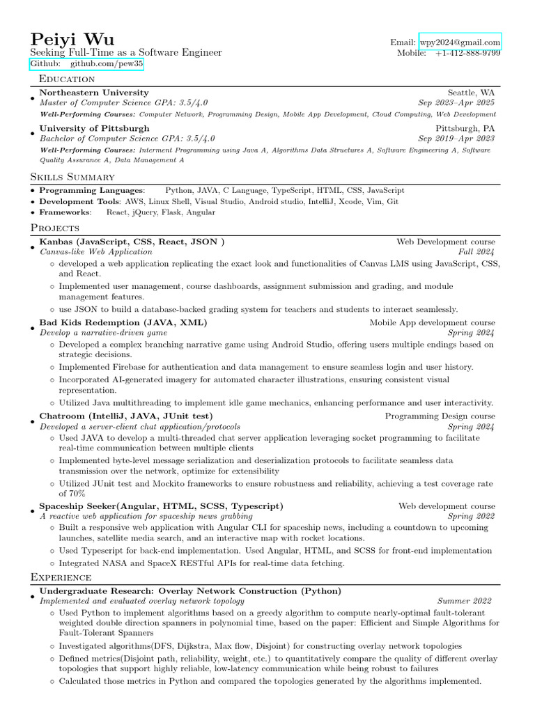 Resume PeiyiWu 10 22 PDF | PDF | Computer Network | Web Development