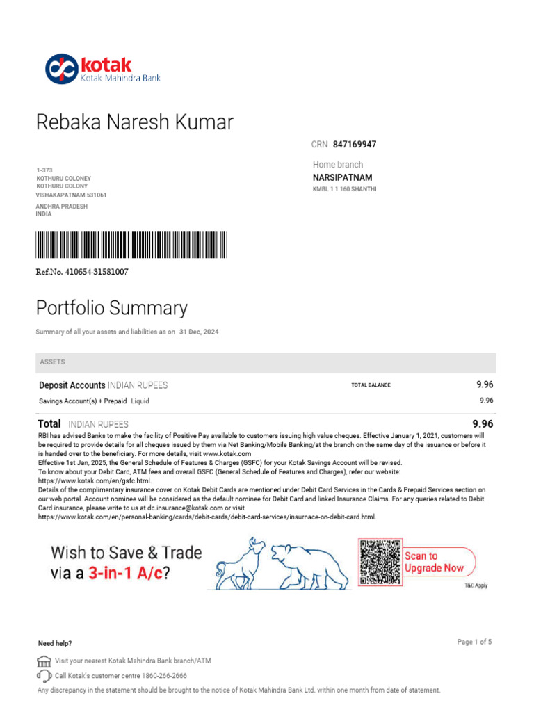 Rebaka Naresh Kumar: Portfolio Summary | PDF | Banks | Payments