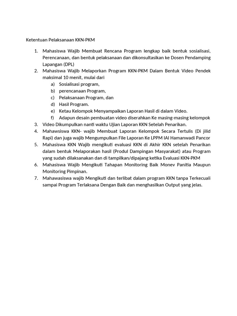 Ketentuan Pelaksanaan KKN-PKM 2025 | PDF