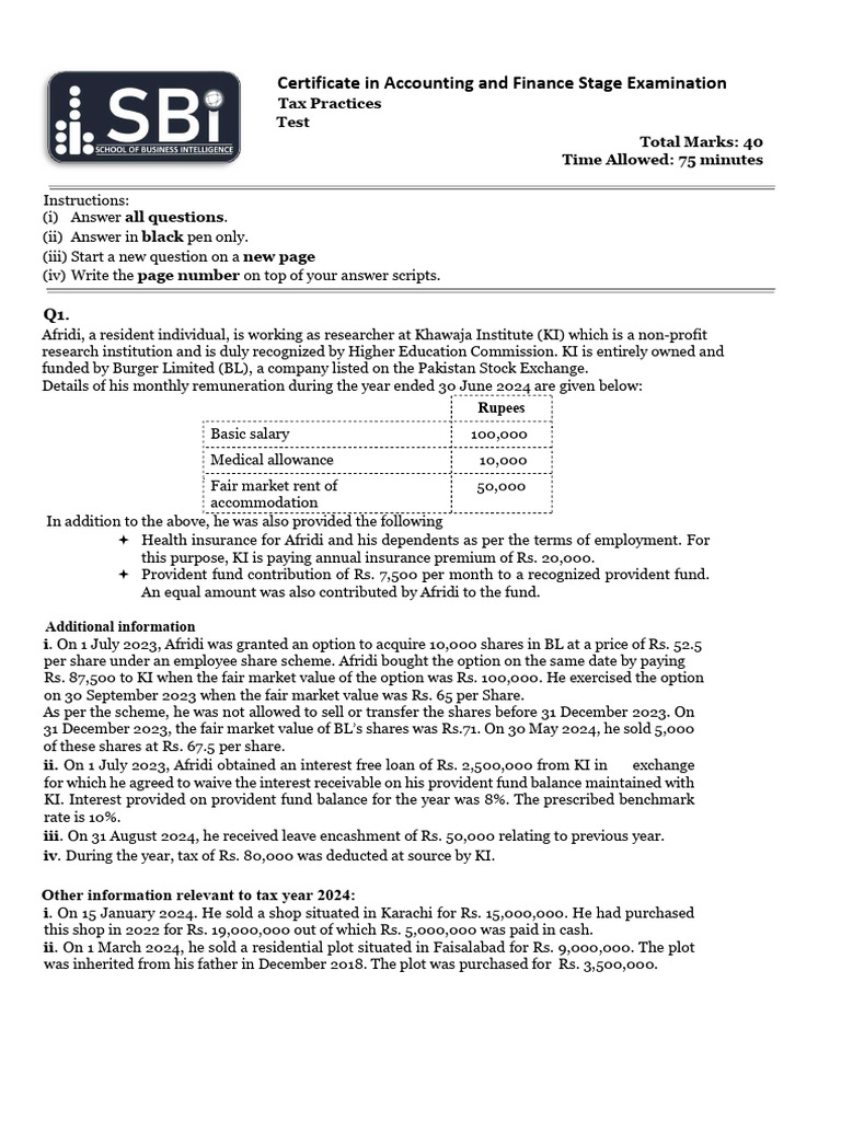 Income Tax Numerical Test | PDF | Expense | Taxes
