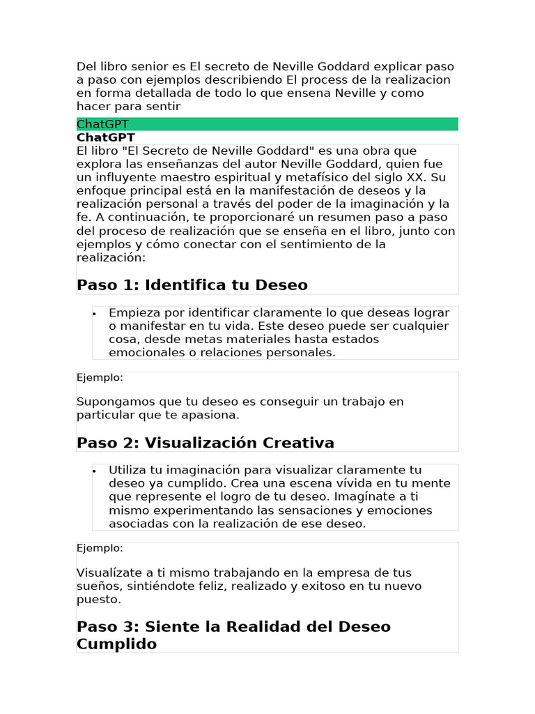 Del Libro Senior Es El Secreto de Neville Goddard Explicar Paso a Paso Con Ejemplos Describiendo ...