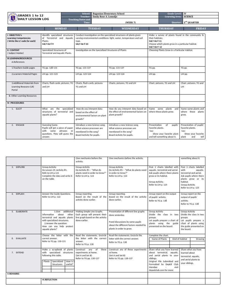 Copy of DLL - SCIENCE 4 - Q2 - W7 | PDF | Cognition | Learning