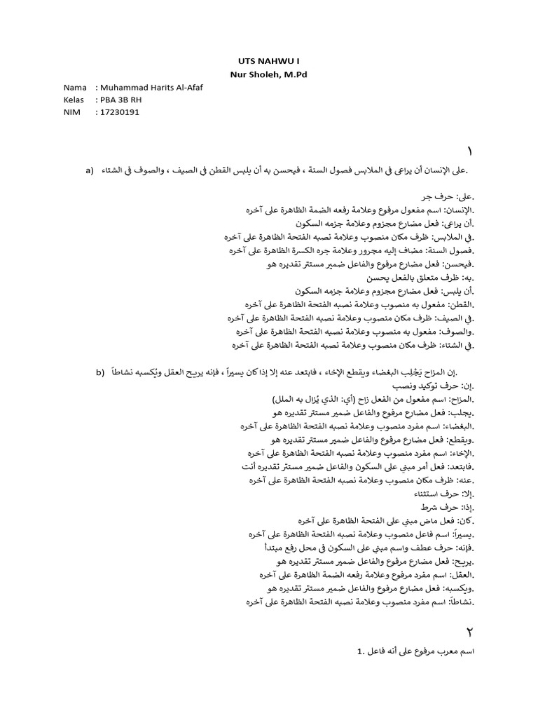 Uts Nahwu Muhammad Harits Al-Afaf | PDF