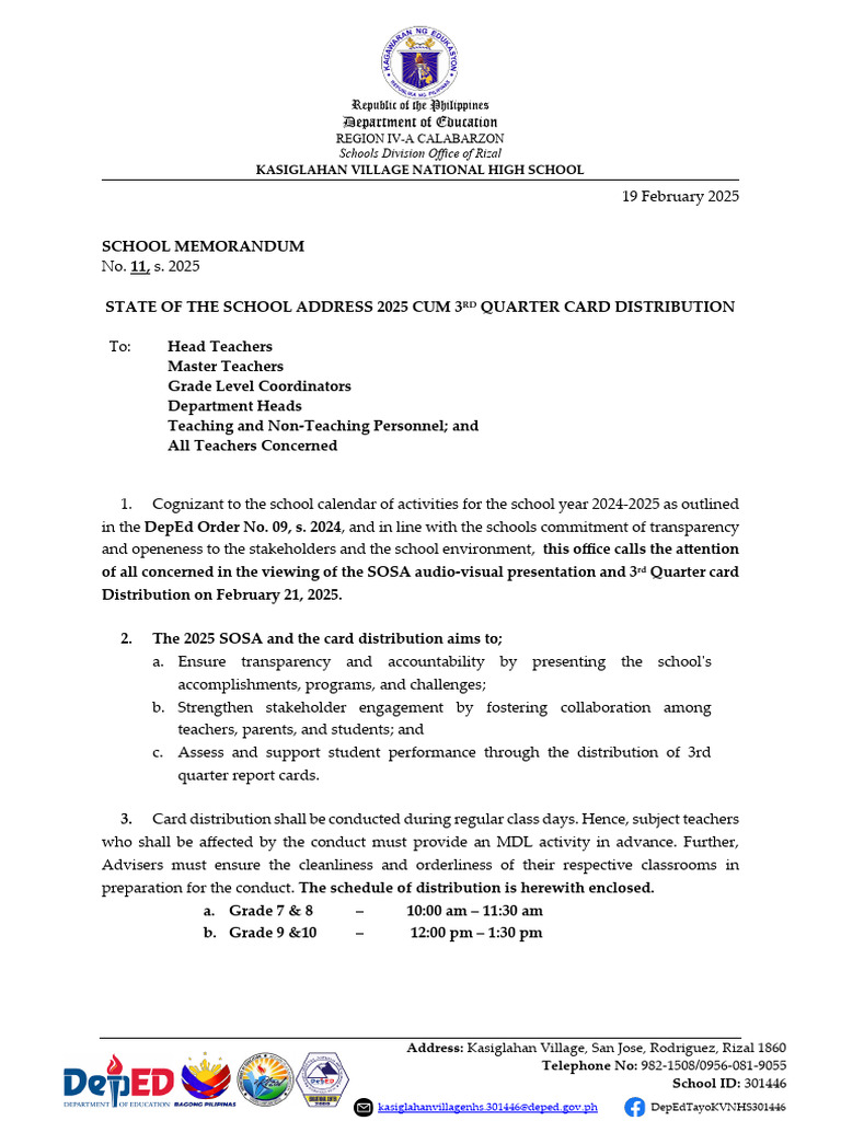 2025 State of School Address & Card Distribution | PDF | Teachers