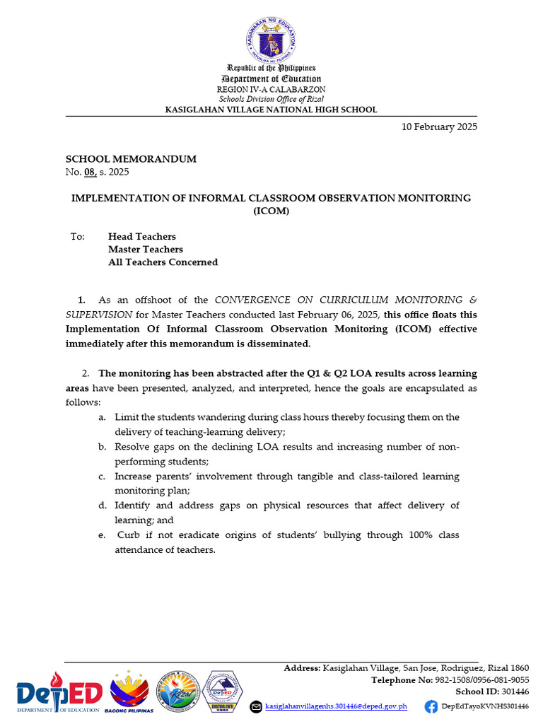 Sm08s2025 - Implementation of Informal Classroom Observation Monitoring ...