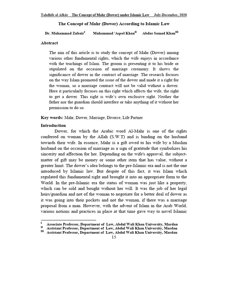 02_15-22_The Concept of Mahr _Dower_ According to Islamic Law | PDF ...