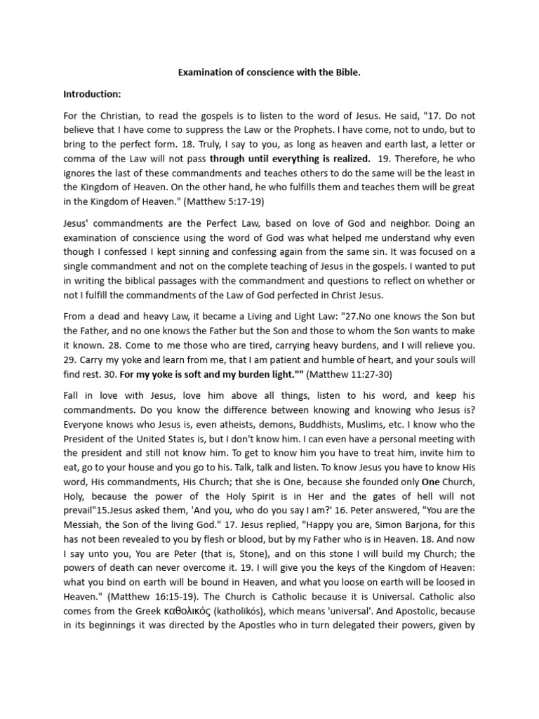 Biblical Examination of Conscience Guide | PDF | Jesus | Eucharist