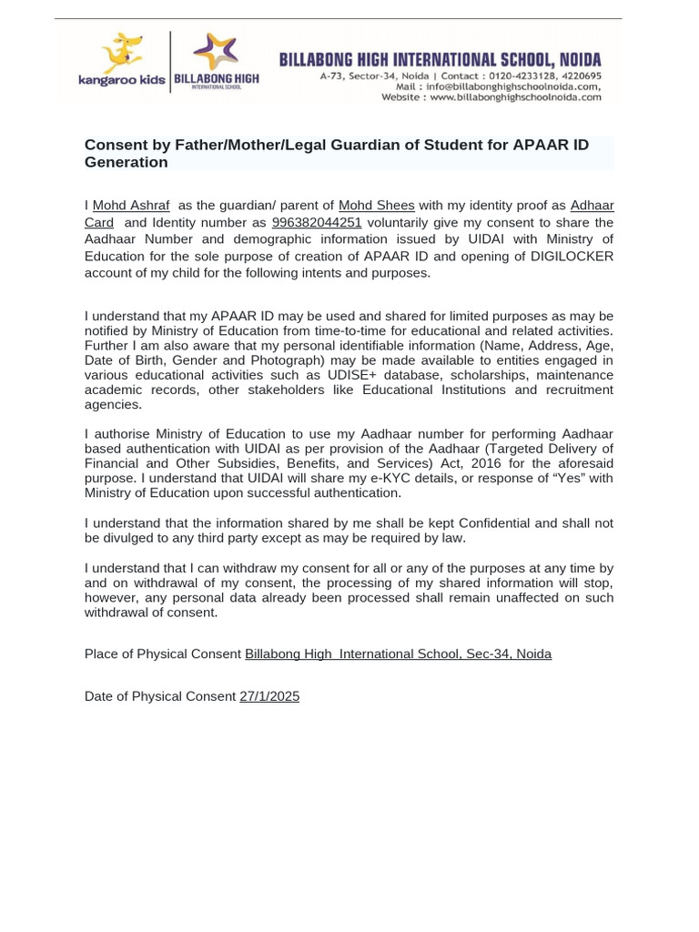Consent Form (APAAR ID) | PDF