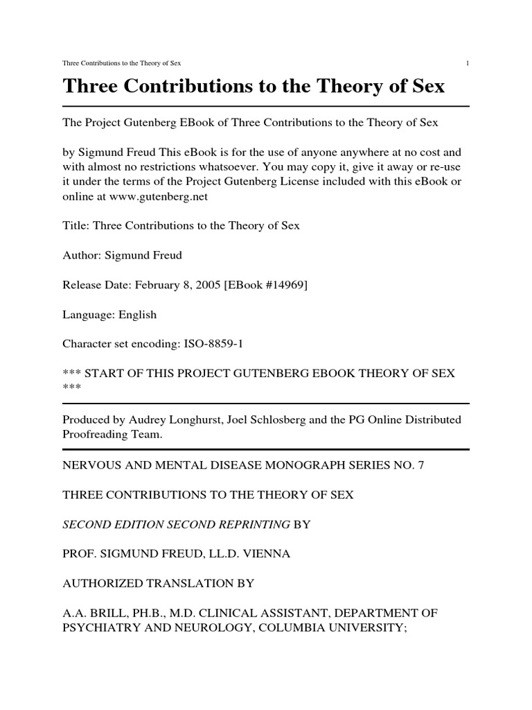 Three Contributions To The Theory Of Sex Pdf Psychoanalysis Sigmund Freud