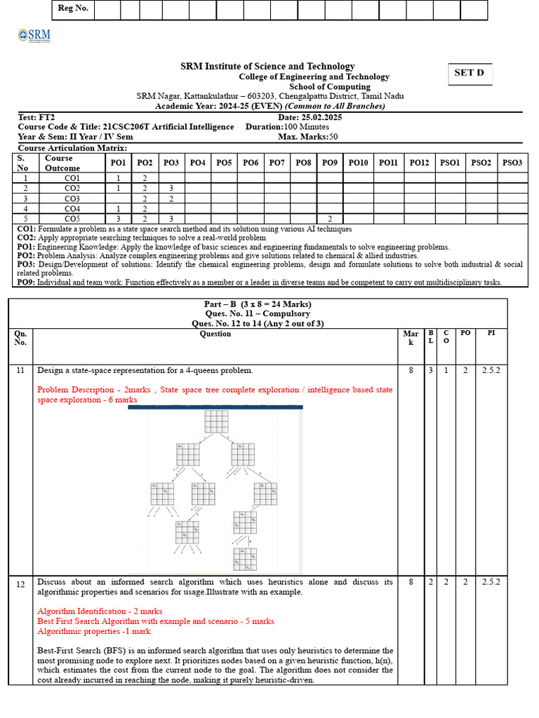 CT1 AI Set D Answerkey.docx | PDF | Algorithms | Applied Mathematics