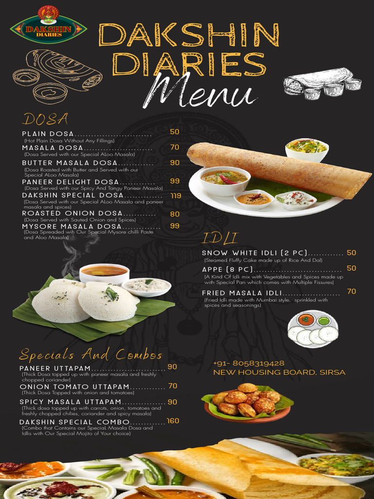 Dakshin Diaries Menu Overview | PDF | Foods | Indian Cuisine