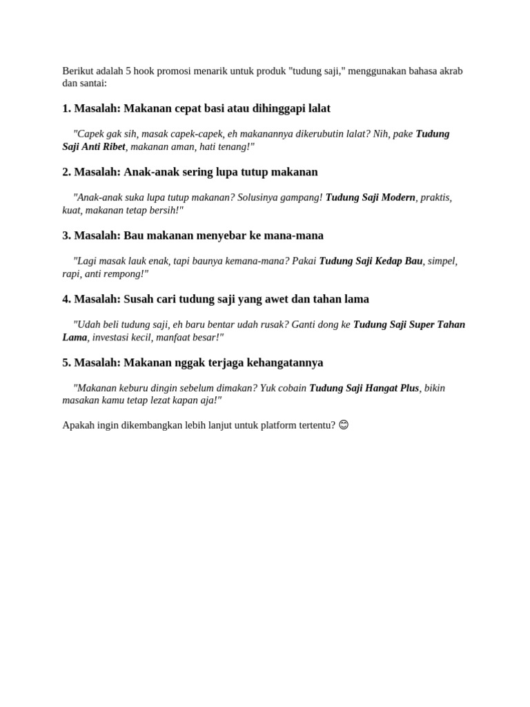 Berikut Adalah 5 Hook Promosi Menarik Untuk Produk | PDF