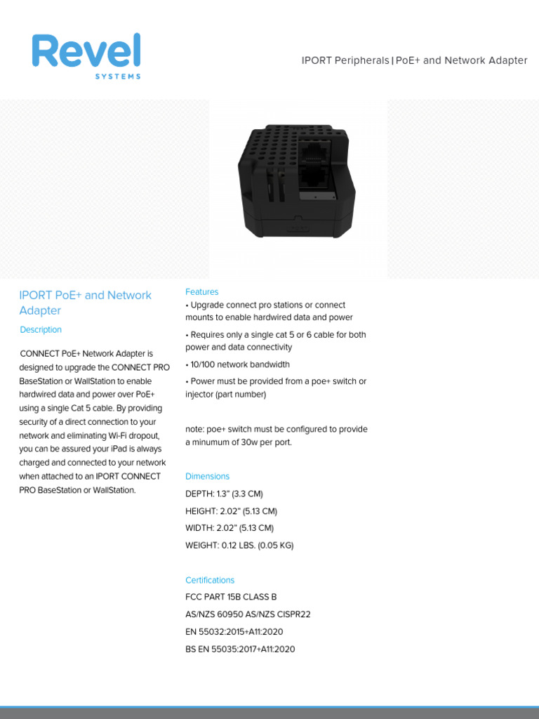 IPORT PoE+ Network Adapter Overview | PDF