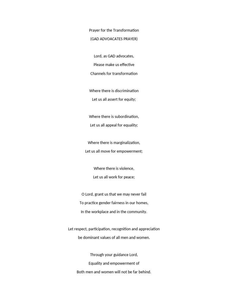 Text GAD Prayer PCW 2019 | PDF