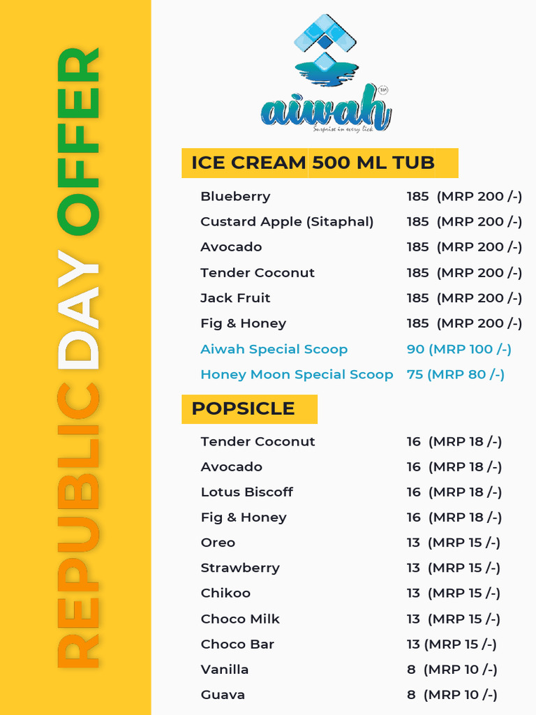 Republic Ice Cream Menu Highlights | PDF