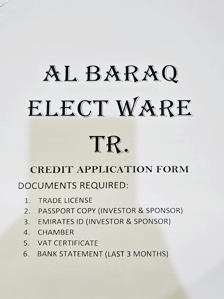 Al Baraq Credit Form | PDF