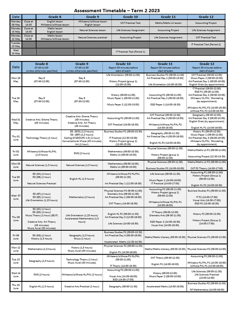 Assessment Timetable Term 2 2023 - 230505 - 145243 | PDF