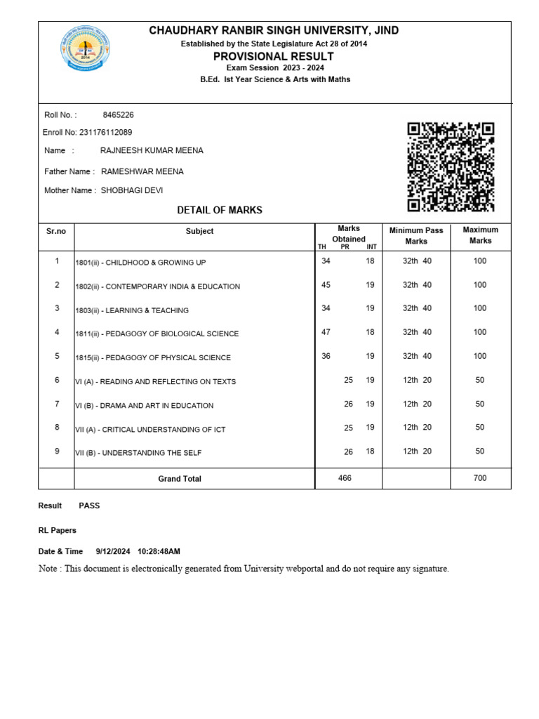 Provisional Marksheet-293 | PDF