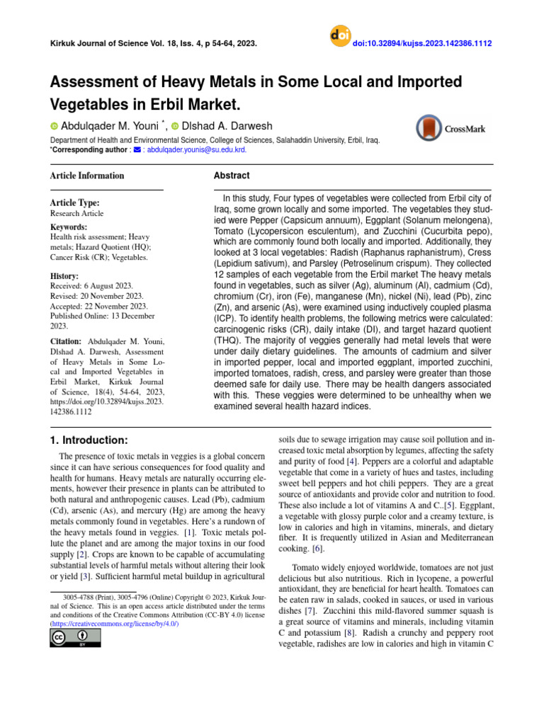 Heavy Metal Content Analysis and Risk Assessment o | PDF | Toxic Heavy ...