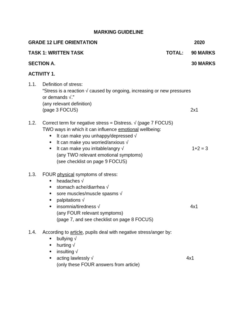 Grade 12 LO Task 1 Memo 2020 | PDF | Empathy | Emotions