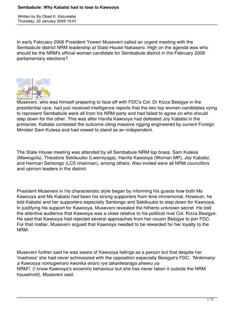 Sembabule Why Kabatsi Had To Lose To Kawooya | PDF | Government | Uganda