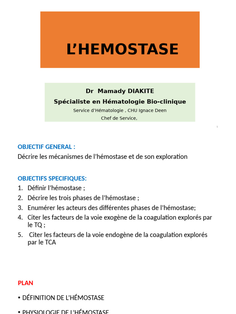 Mécanismes et Exploration de l'Hémostase | PDF | Coagulation | Hémostasie