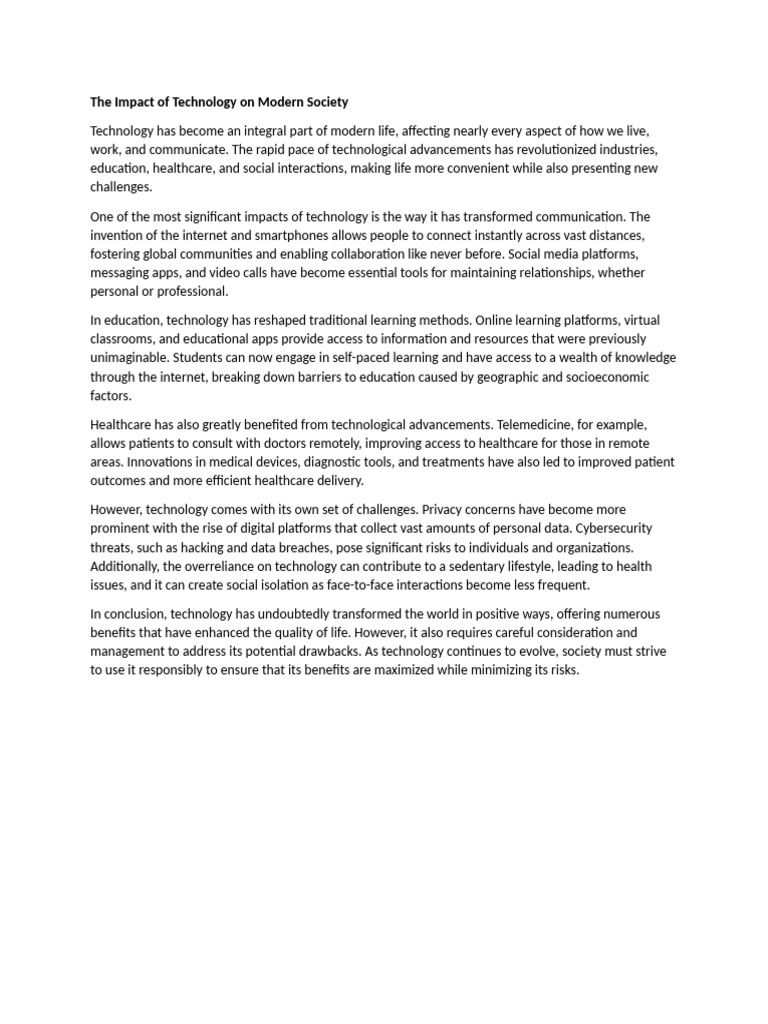 Tech's Role in Modern Life | PDF