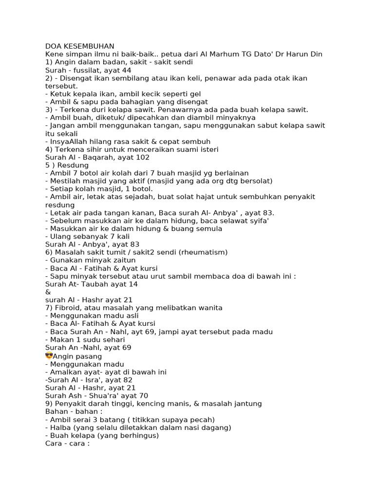 Doa Kesembuhan: Petua Almarhum Harun Din | PDF