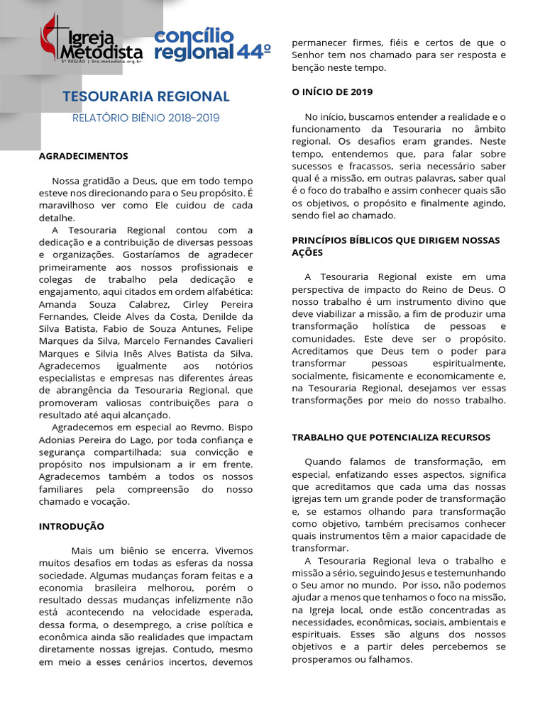 Relatório Tesouraria Regional 2018-2019 | PDF | Economia | Liderança
