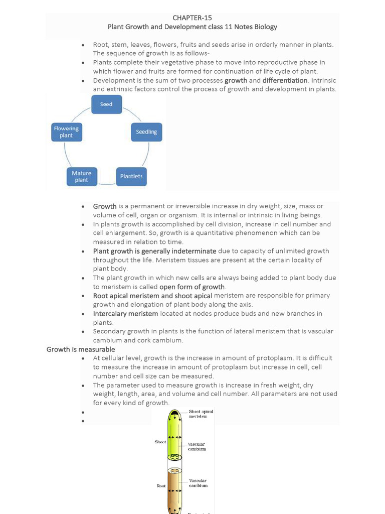 Notes Plant Growth and Development | PDF | Plant Hormone | Plants