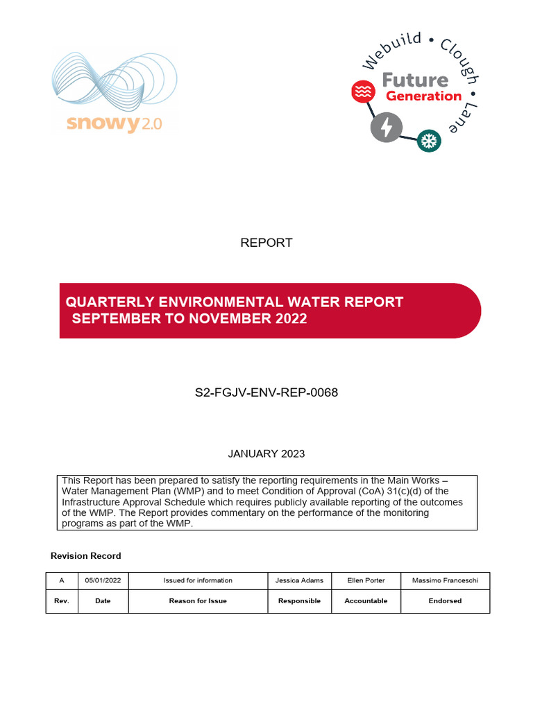 Environmental Water Report Q3 2022 | PDF | Hydroelectricity | Water Quality
